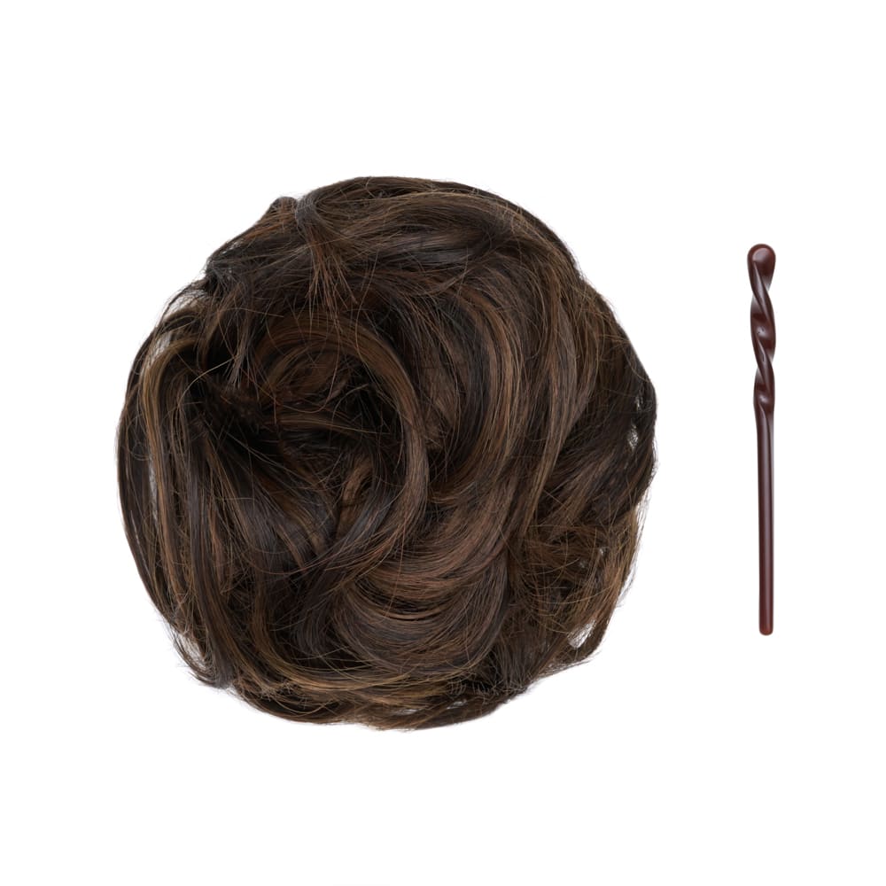Highlighted Brown Mini Messy Bun – Sun-Kissed Volume