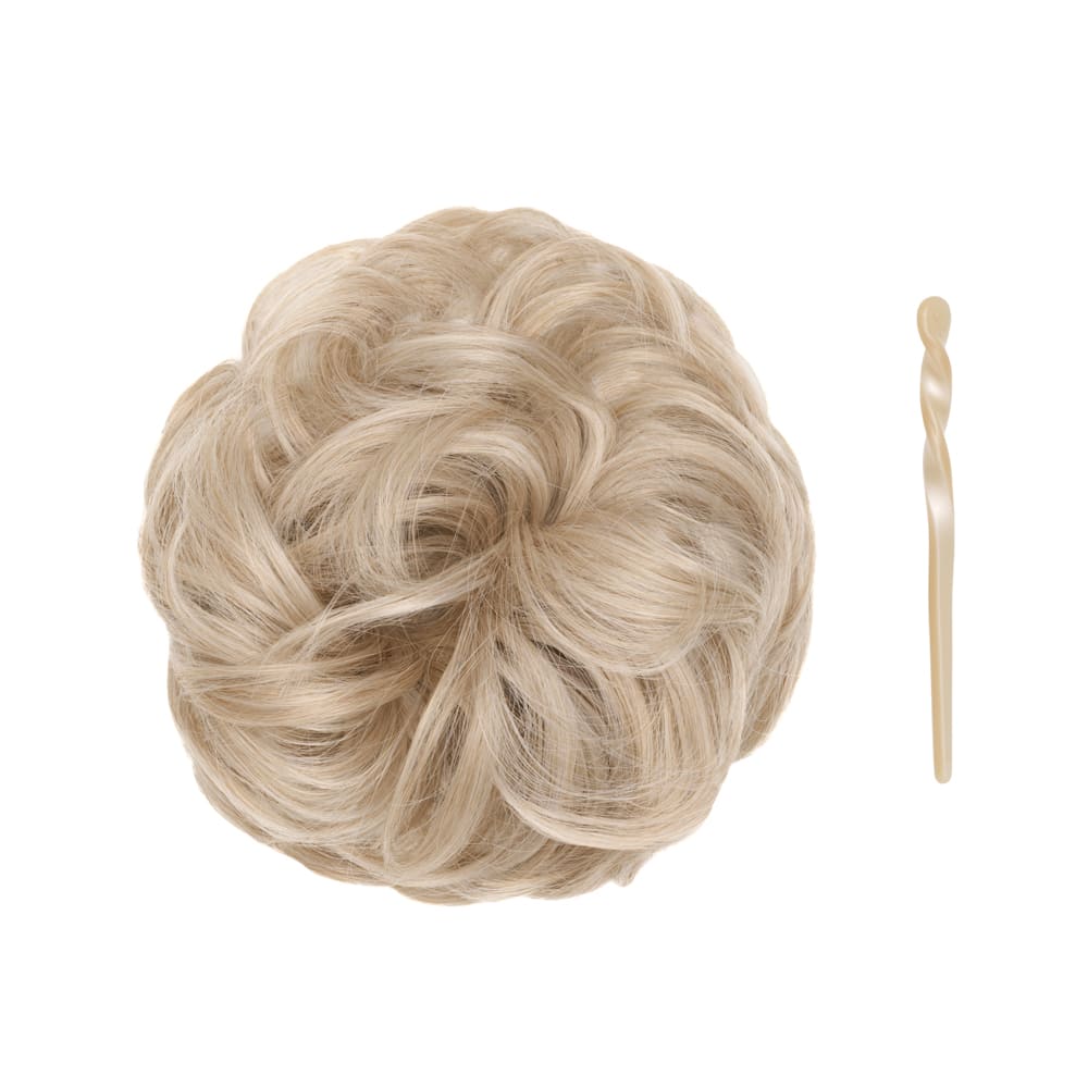 Ash Blonde Mini Messy Bun – Modern Clip-In Volume